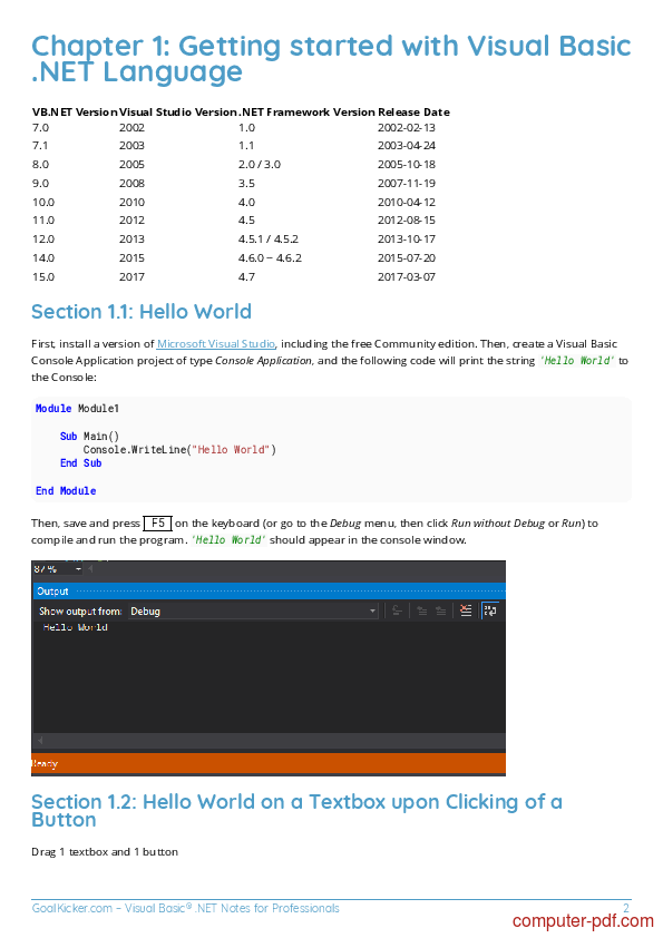 Vb Net Tutorial For Beginners With Examples Pdf Free Download